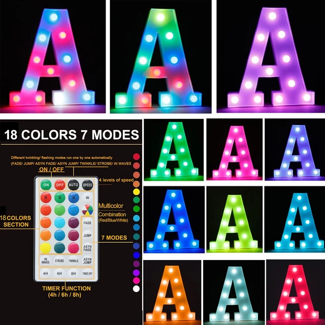 LIGHT UP COLORFUL LED Marquee Letter Lights 18 Colors Changing RGB ...