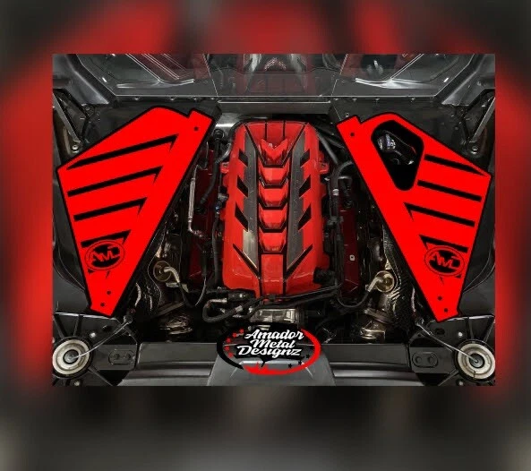 TORCH RED ENGINE panels For Corvette C8 POWDER COATED Engine Bay Panels ...