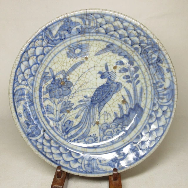 G1031: RARE REAL old Chinese blue-and-white porcelain biggish plate of ...
