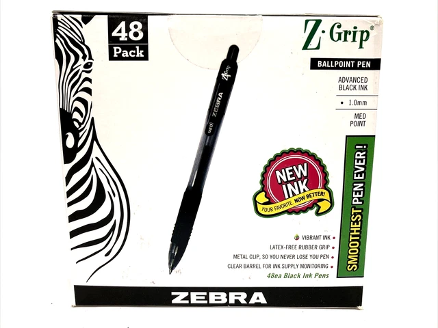 48 PACK BOX of ZEBRA Z-Grip Retractable Ballpoint Pens Black Ink Medium ...