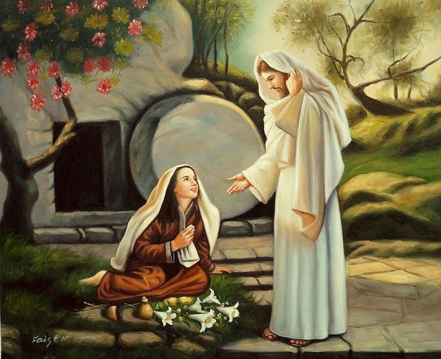 ÖLBILD, DER AUFERSTANDENE Jesus erscheint Maria Magdalena, handgemalt F:50x60cm EUR 220,00 ...