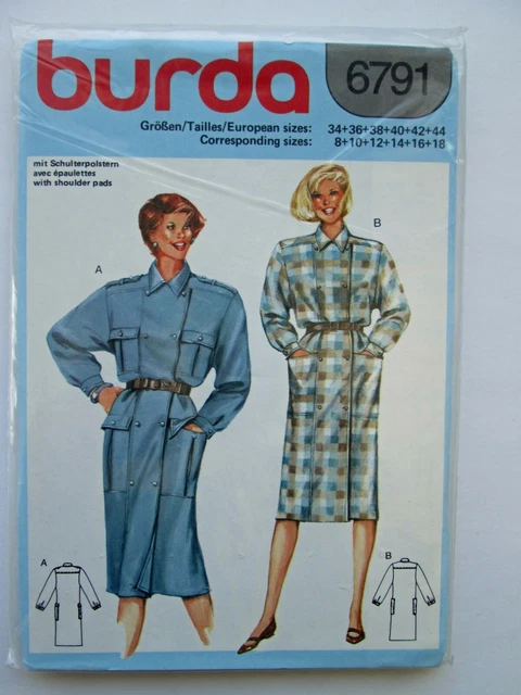 NEW VINTAGE BURDA Sewing Pattern Dress Double Breast Collar Shoulders ...