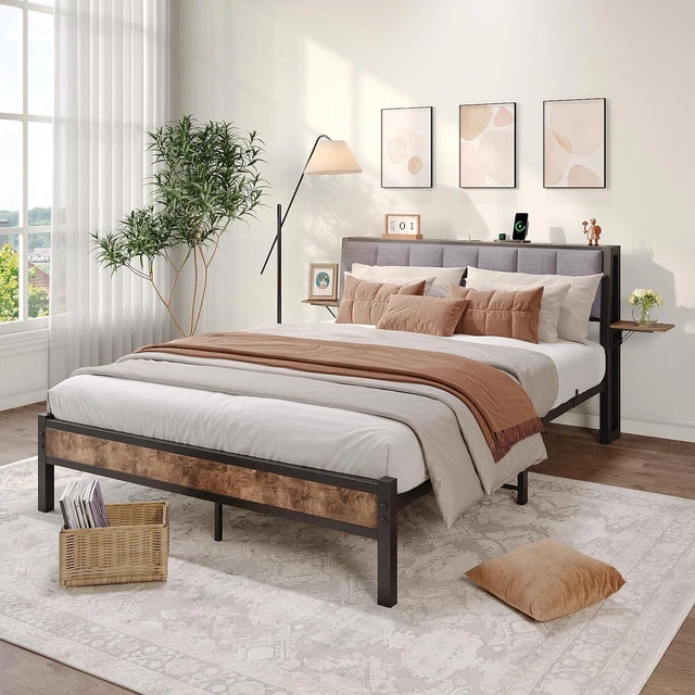 JUISSANO KING SIZE Bed Frame with Charging Station & USB King, Grey £70 ...