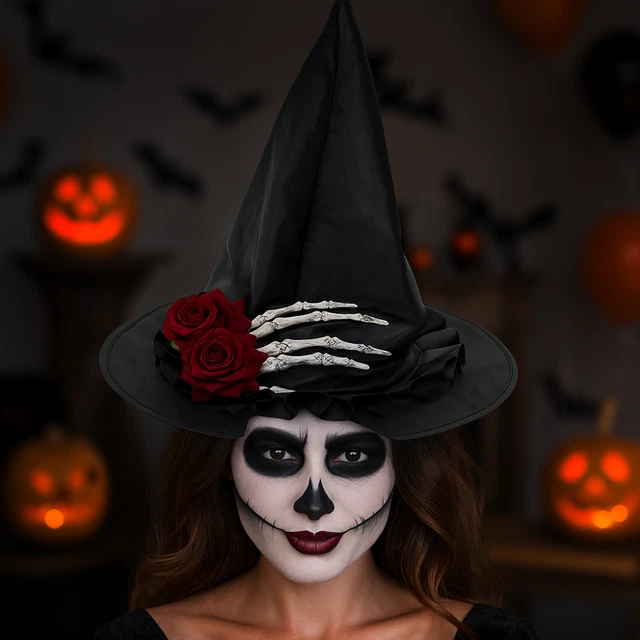 SKELETON HAND HALLOWEEN Witch Hats Flower Witch Hat Performance Props £ ...