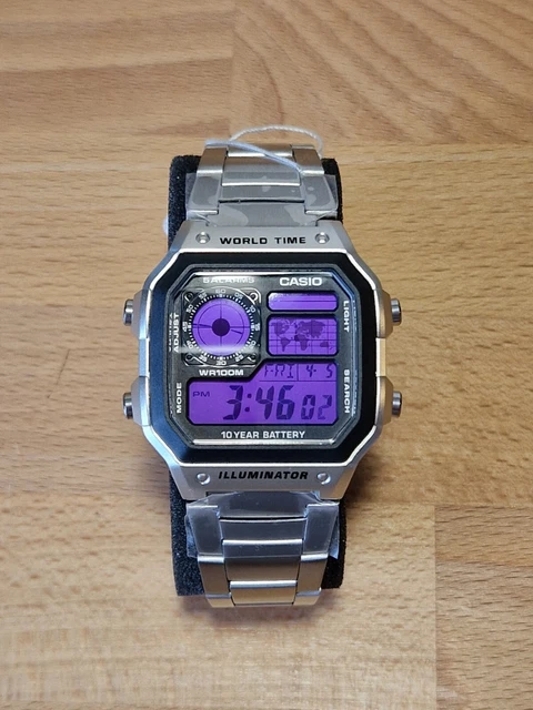 CASIO 🟣 PURPLE World Time Illuminator Royale AE-1200WHD-1AVEF Digital ...