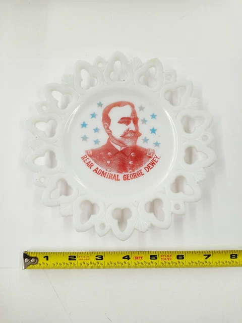 VINTAGE REAR ADMIRAL George Dewey Portrait Memorial Milk Glass Plate ...