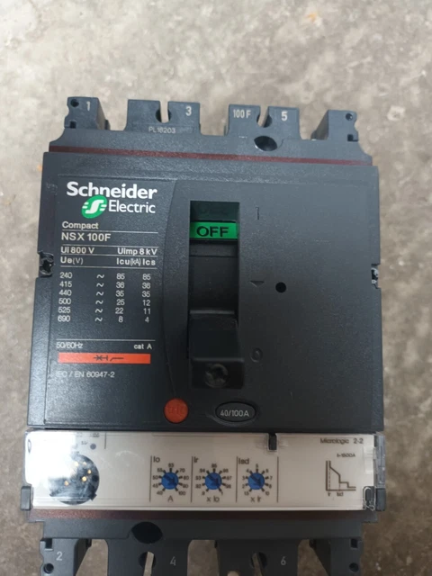 SCHNEIDER 100 AMP 36kA TRIPLE POLE MCCB NSX100F MGP1003X TM100D £68.32 ...
