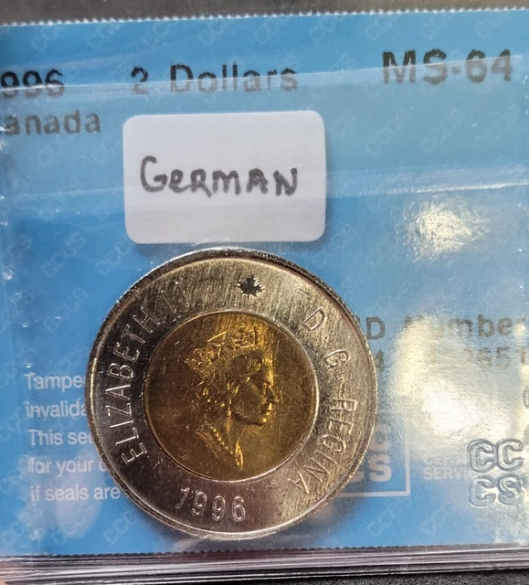 1996 CANADA 2 Dollars German Planchet Graded CCCS MS-64 $152.00 ...