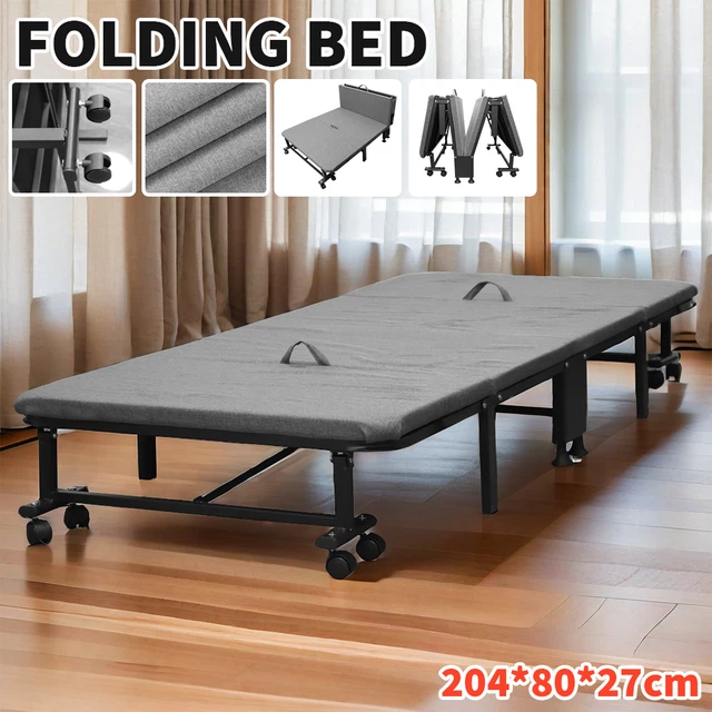 FOLDING SINGLE BED Fold Up Portable Guest Sleeper Rollaway Steel Framed ...