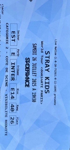 2 PLACES DE concert STRAY KIDS - 26/07/2025 STADE DE FRANCE PARIS EUR 160,00 - PicClick FR