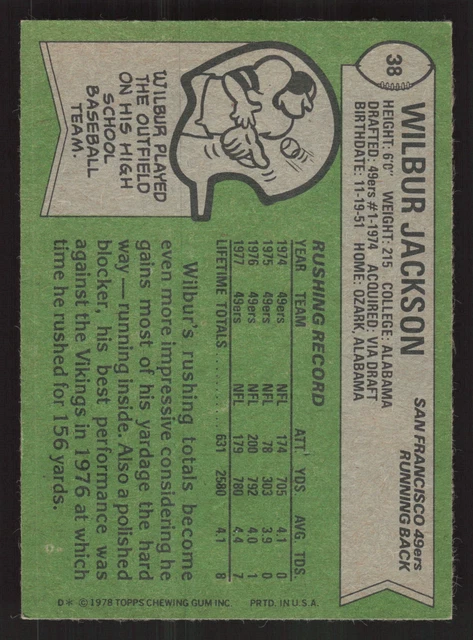 WILBUR JACKSON 1978 Topps #38 49ers de San Francisco VG-EX CR {0808 EUR ...