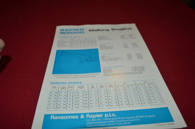 RANSOMES & RAPIER W2000 Walking Dragline Dealer's Brochure AMIL15 £14. ...