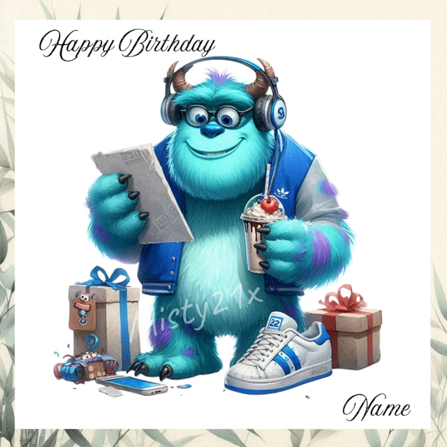 PERSONALISED SULLY MONSTERS Inc Birthday Greetings Card Headphones ANY ...