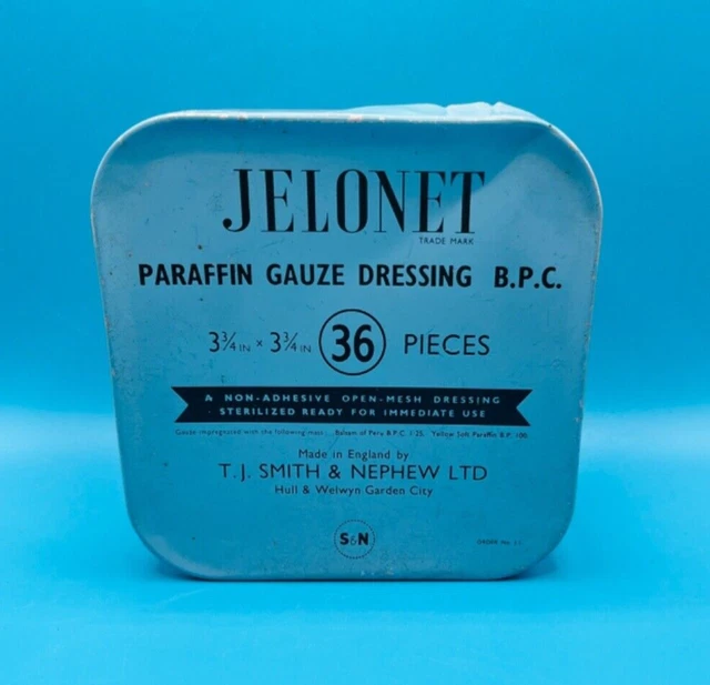 JELONET PARAFFIN GAUZE dressing BPC tin 1950's-60's T.J. Smith & Nephew ...