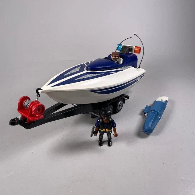 PLAYMOBIL CITY HORS-BORD de police avec remorque et moteur sous-marin ...