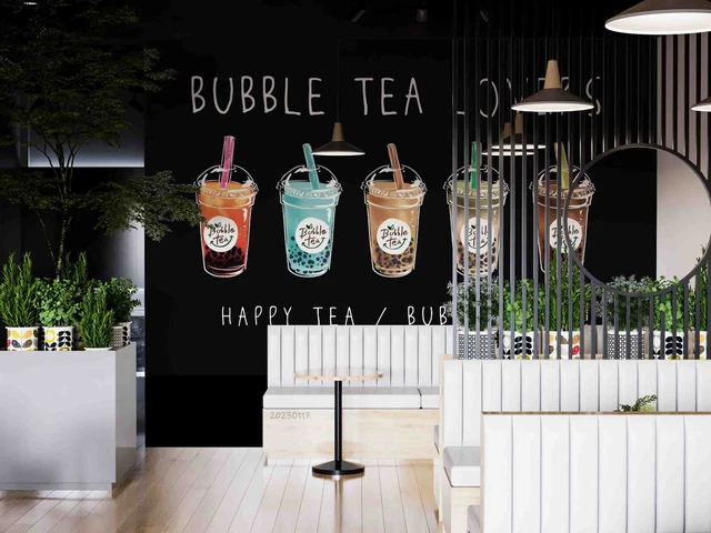 3D BUBBLE TEA Shop Background Wallpaper Wall Murals Removable Wallpaper ...