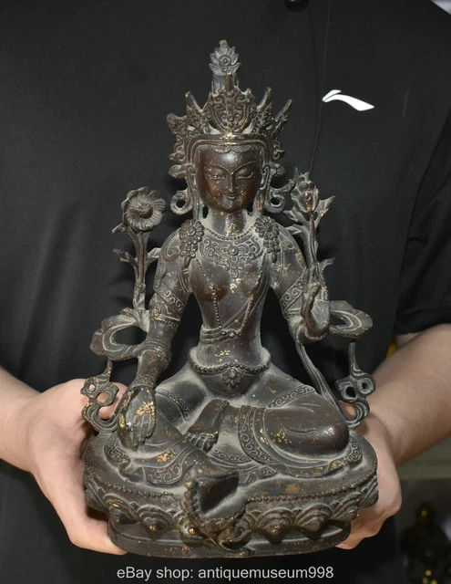 12.8 &ANCIENNE SCULPTURE bouddhiste tibétaine de la déesse mère en cuivre vert EUR 288,00 ...