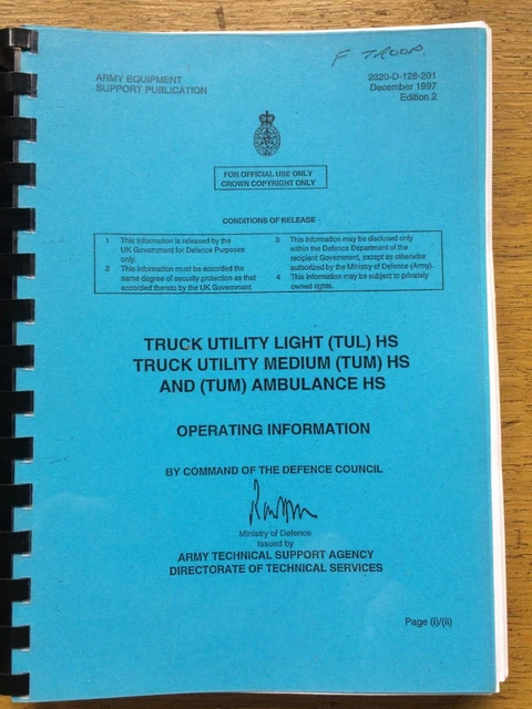 BRITISH ARMY LAND Rover Military Defender Operators manual TUL TUM £25. ...