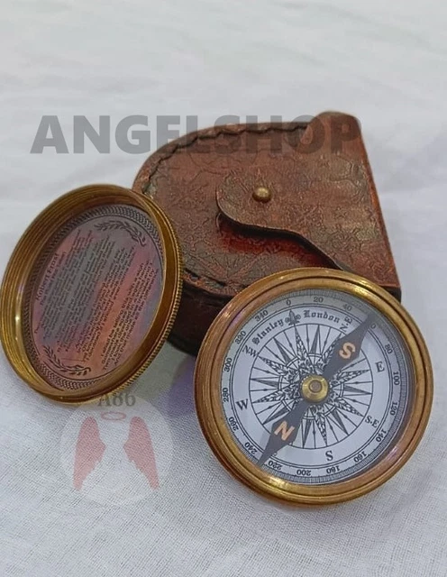 ANTIQUE VINTAGE BRASS Pocket Compass Brass Nautical Compass Marine ...