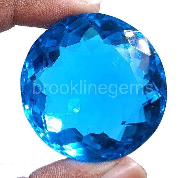 LAB-CREATED BLUE TOPAZ 215-220CT Certified Round Shape Loose Gemstone ...