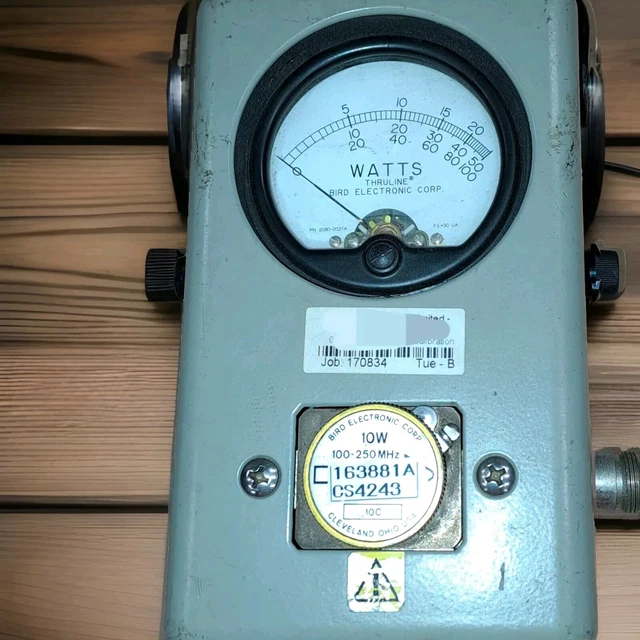BIRD THRULINE WATTMETER Model 43 50 Ohms WITH Element 10C 10 Watts 100 ...