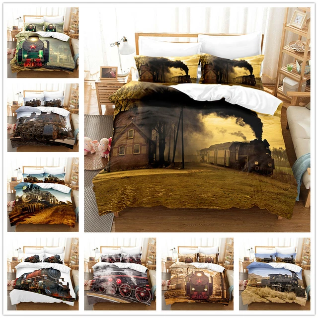 RETRO TRAIN STEAM Train Double/Queen/King Size Bed Quilt Doona Duvet ...