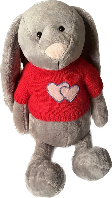 CUDDLES & FRIENDS 18" Flopsy Grey Bunny Plush in Jumper Pink Nose ...