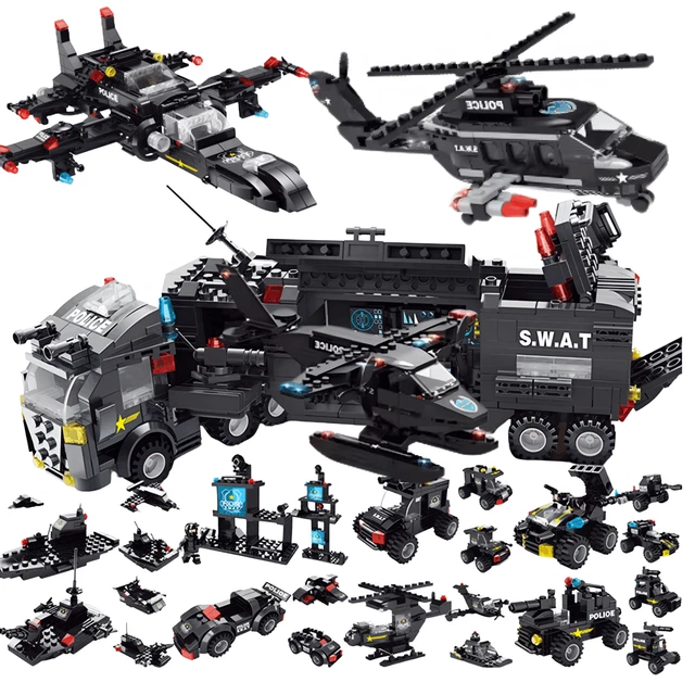 1,102 POLICE SWAT 8 in 1 Mobile Command Centre Truck Building Brick Set ...