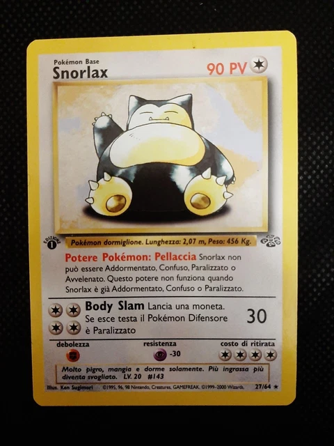 CARTA POKÉMON SNORLAX (JU 27) - Rare - Jungle - Prima Edizione ...