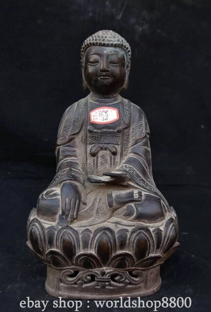 10& OLD CHINESE Pure Bronze Buddhism Shakyamuni Amitabha Buddha Statue Sculpture EUR 261,19 ...