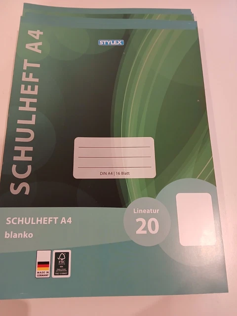 STYLEX 29820 SCHULHEFT Heft, Lineatur 20, blanko, DIN A4, 16 Blatt (10 ...