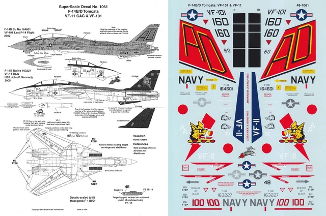 SUPERSCALE DECALS 1/48 F-14B/D Tomcat CAG VF-11 Red Rippers VF-101 (USN ...