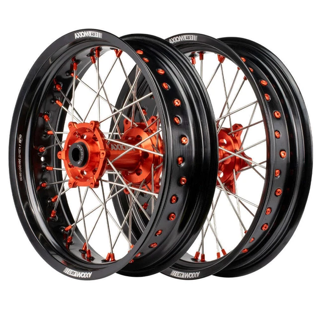 SUPERMOTO WHEEL SET (Black/Orange 17x.3.5/17x4.25) for 2021-2024 GasGas ...