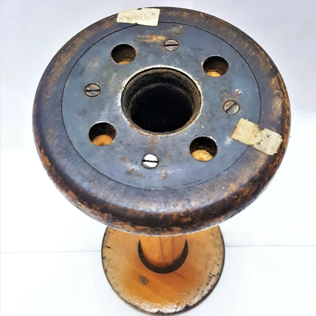 LARGE ENGLISH ANTIQUE Industrial WOODEN SPOOL Bobbin 11.5” x 5” Vintage ...