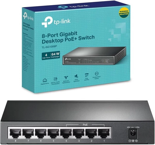 TP-LINK TL-SG1008P 8-PORT Gigabit Desktop PoE Switch with 4-Port PoE+ £ ...