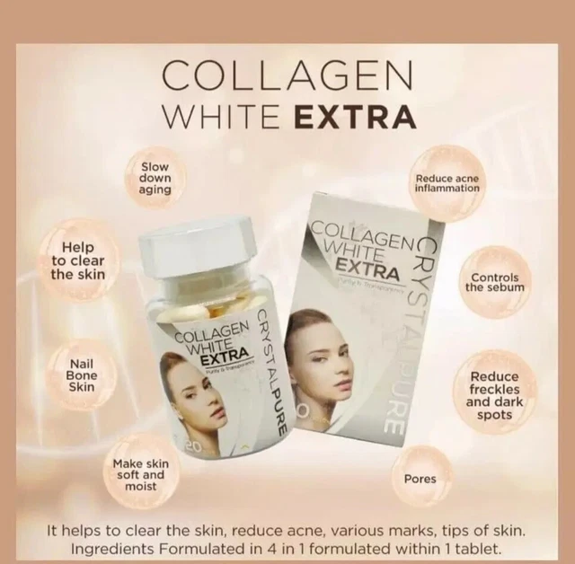 CRYSTAL PURE COLLAGEN Skin Face Body Whitening 40 Capsules Supplements ...