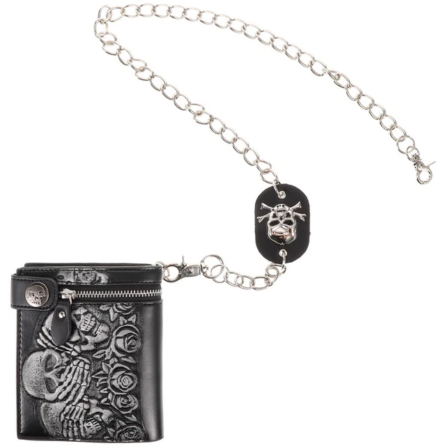 UNISEX GOTHIC PUNK Wallet Skeleton Rose Pattern Chain Wallet for ...