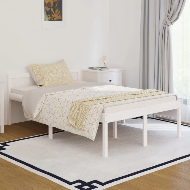 BED FRAME WHITE Solid Pine Wood 4ft Small Double 120x190 cm Shabby Chic ...