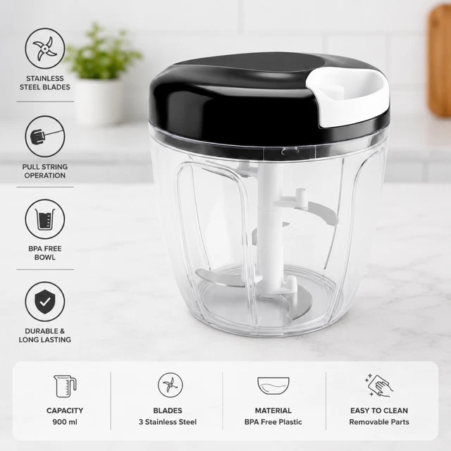 MANUAL FOOD CHOPPER Pull Cord Vegetable Onion Cutter Dicer Slicer ...