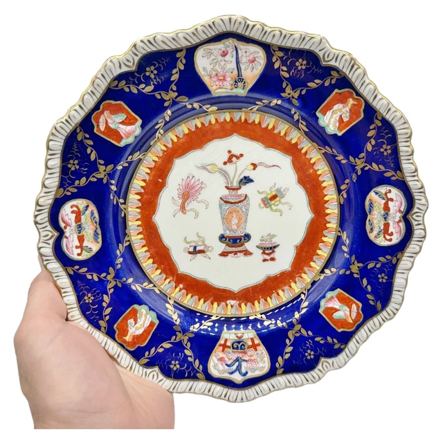 VICTORIAN PAIR MASONS Ironstone Blue Ground Imari With Chinese Objects ...