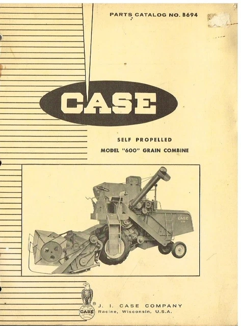 CASE MODEL 600 Grain Combine Harvester Original 1964 Factory Parts ...