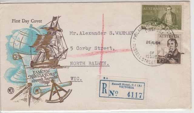 STAMPS 1964 AUSTRALIA 2 pound & 7/6 Cook on WCS Wesley cachet FDC ...