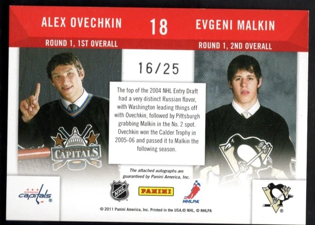 ALEX OVECHKIN EVGENI MALKIN 2010-11 Panini Contenders Draft Tandems ...