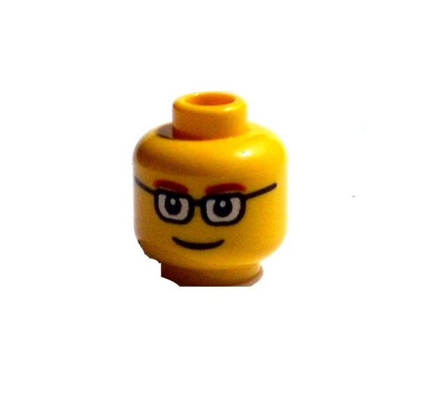 LEGO 2X GELBER Kopf mit Brille freundliches Gesicht und Augenbrauen Neu ...