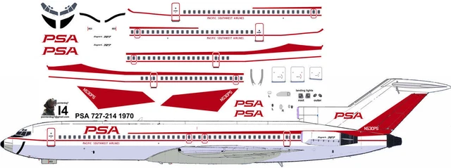 PSA DELIVERY BOEING 727-200 pointerdog7 decals for Minicraft 1/144 kit ...