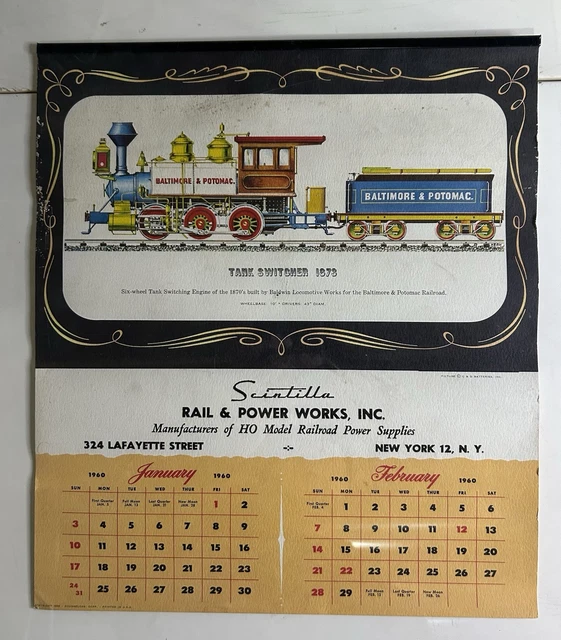 VINTAGE 1960 CALENDAR Scintilla Rail Power Works HO Model Railroad ...
