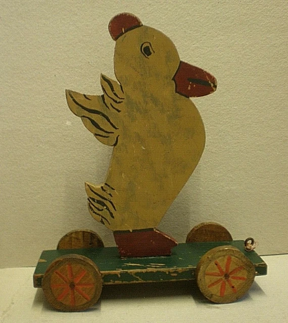 ANTIQUE 1930'S GERMAN Wooden Duck Pull Toy - Nursery Prop / Decorators ...