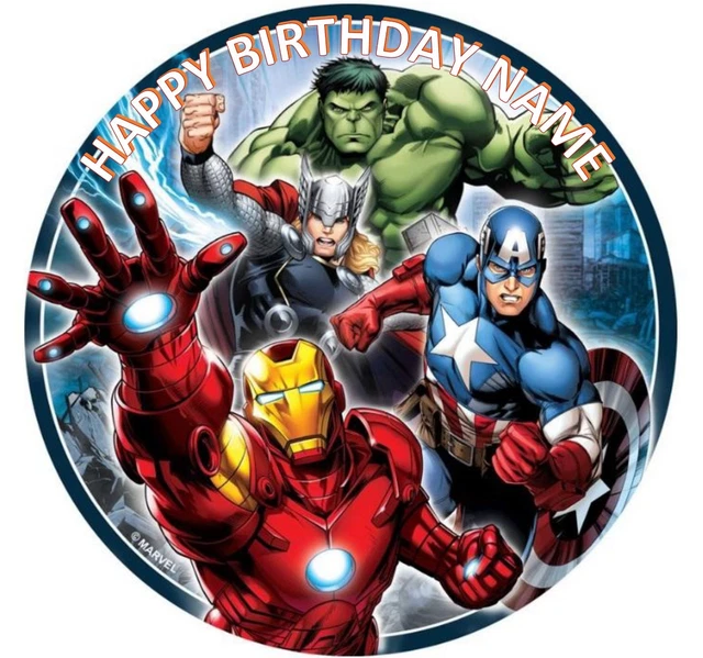 MARVEL AVENGERS EDIBLE Kids Party Cake Topper 19cm Round Image $9.50 ...
