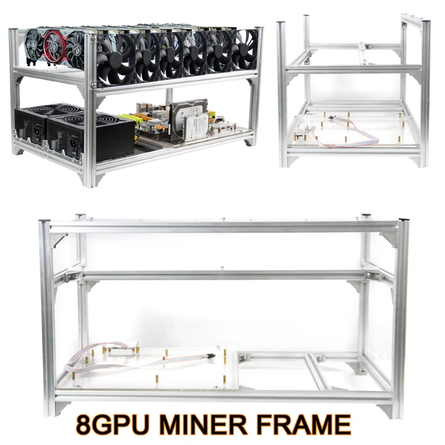 MINING RIG FRAME For 8 GPUs 2 PSU Open Air Aluminum Computer Case Miner ...