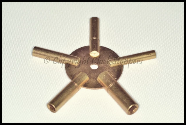 CLOCK WINDING KEY Brass Even Sizes Star Spider Bench 2 4 6 8 10 Winder ...